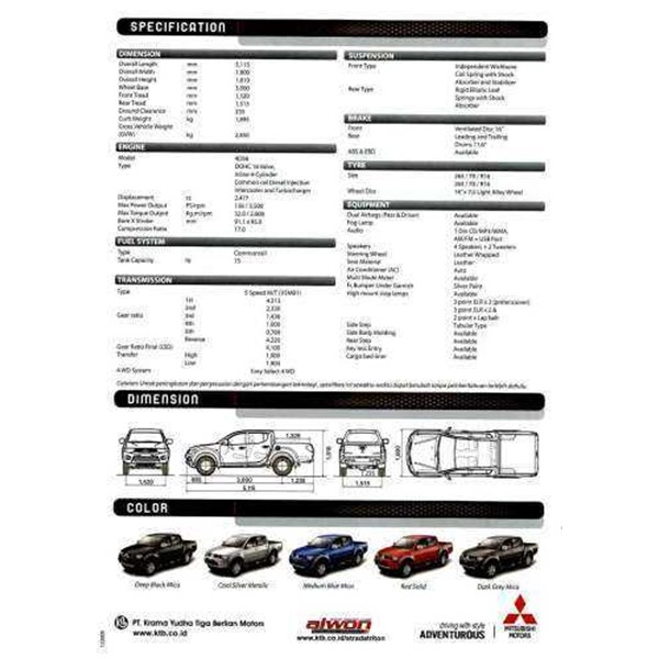 Jual MITSUBISHI STRADA TRITON – NEW TRITON EXCEED M/ T oleh PT BATAVIA ...