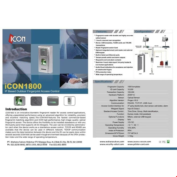 Jual Icon 1800 Card Access & Fingerprint oleh PT. Wahana Sukses Makmur