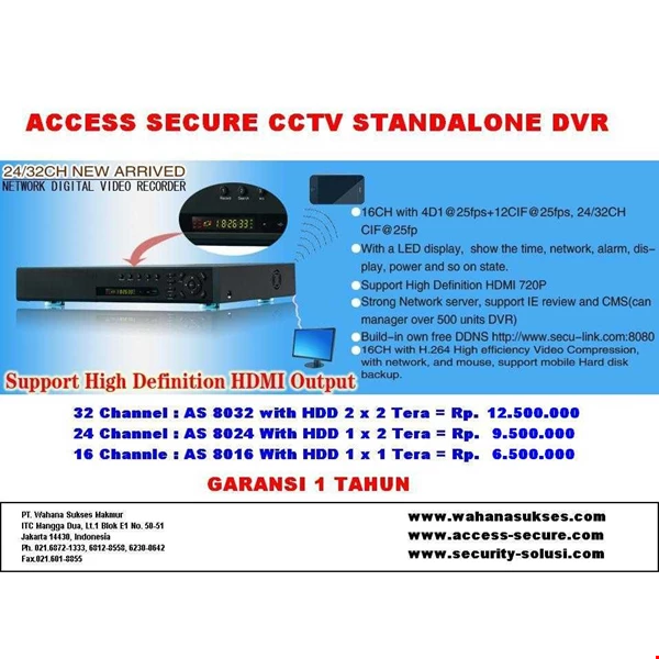 Jual DVR Standalone 24 ch & 32 Ch ACCESS SECURE oleh PT. Wahana Sukses ...
