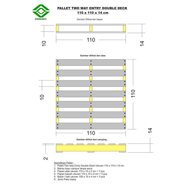 Jual Pallet kayu standar lokal 110x110x14 cm oleh UD. INDOKARYA
