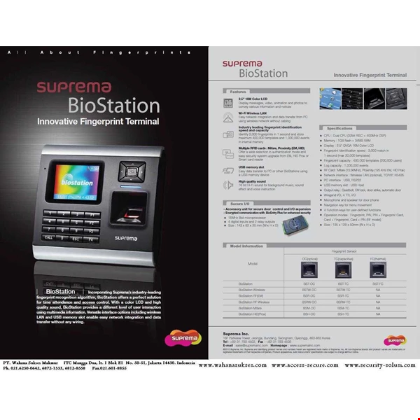 Jual Suprema Fingerprint BIO STATION oleh PT. Wahana Sukses Makmur