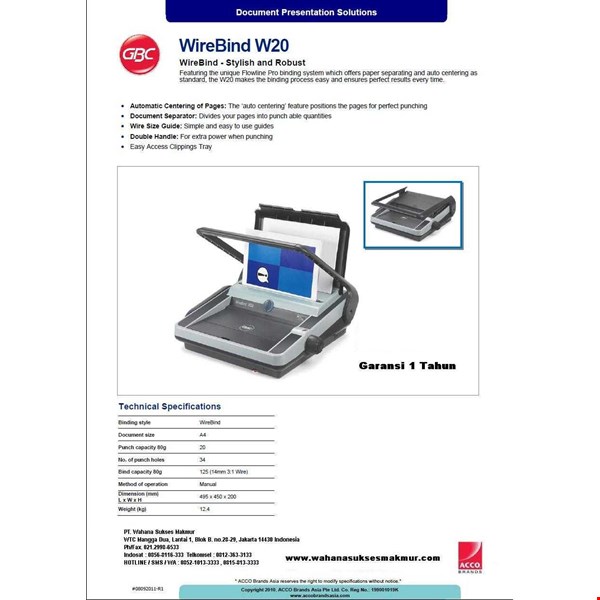 Jual Mesin Jilid GBC Wire Bind W20 oleh PT. Wahana Sukses Makmur