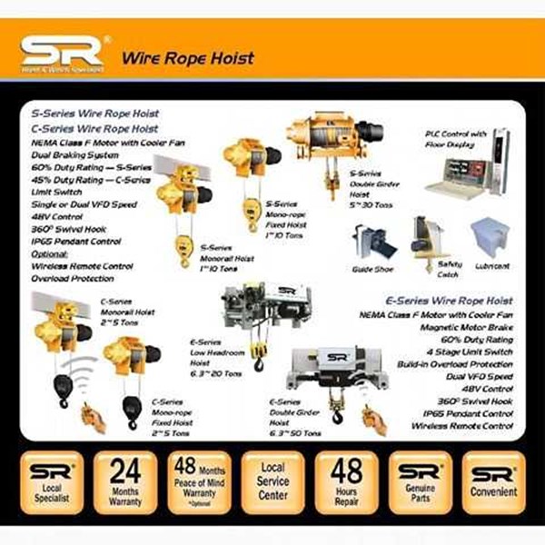 Jual Wire Rope Hoist Merk SR Taiwan (Seling) oleh Rinawa Maju Jaya