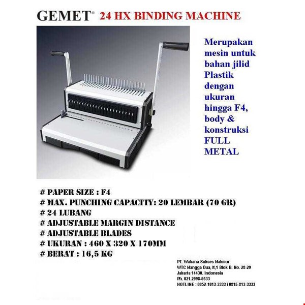 Jual Mesin Binding Gemet 24 HX Jilid Plastik F4 oleh PT. Wahana Sukses ...