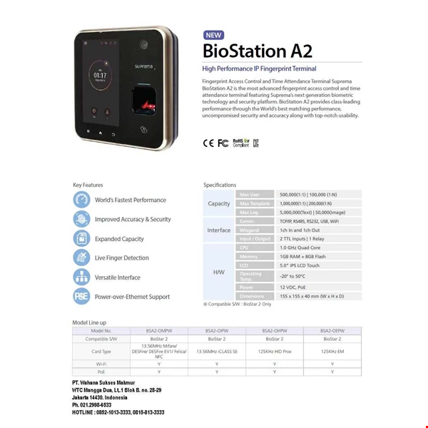 Jual Suprema Bio Station A2 Fingerprint oleh PT. Wahana Sukses Makmur