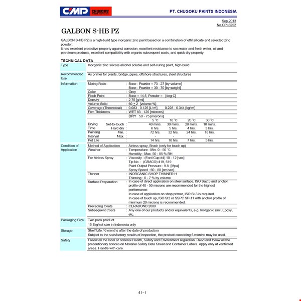 Jual Cat primer Inorganic Zinc Chugoku marine paints GALBON oleh PT ...