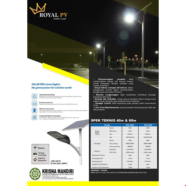 Jual PJU tenaga surya Royal PV Surabaya oleh Krisna Mandiri Utama