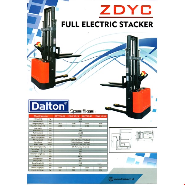 Jual Stacker Electric Otomatis Merk Dalton 1 ton oleh Denko Sakti