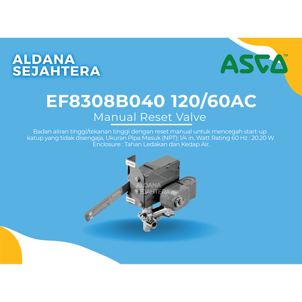 Jual ASCO MANUAL RESET VALVE (EF8308B040 120/60AC) oleh CV. ALDANA ...