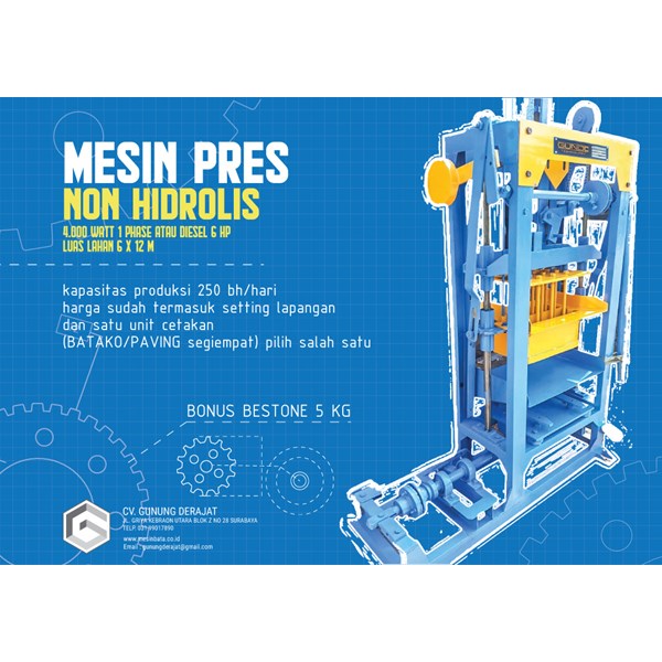 Jual Mesin Press Cetak Bata/Batako/Paving 4 Hole oleh PT. GUNUNG DERAJAT