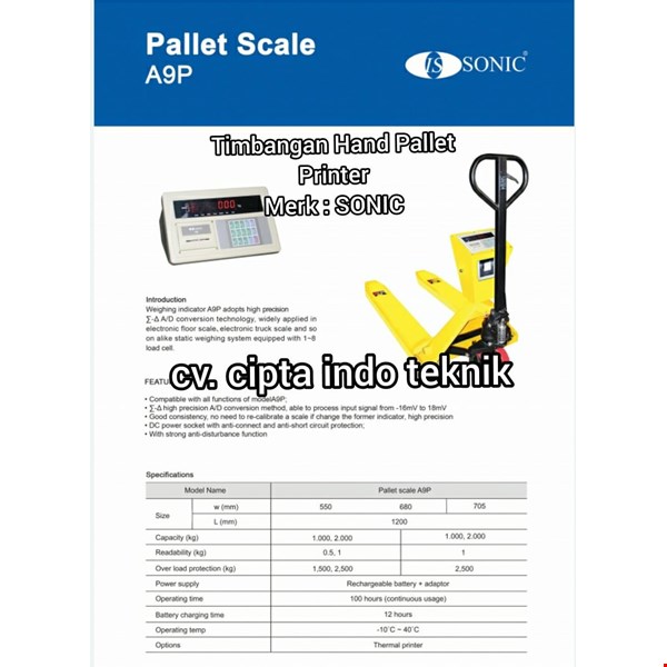 Jual Timbangan barang Hand pallet Scale 2 Ton oleh CV. Cipta Indo Teknik
