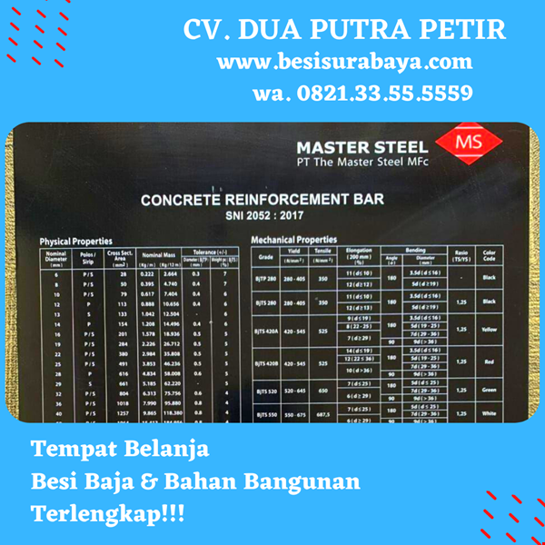 Jual Besi Beton Polos dan Ulir Merk Master Steel (MS) oleh CV. Dua Putra Petir