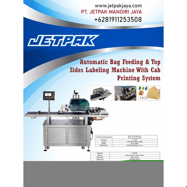 Jual Automatic Bag Feeding &Top Sides Labeling Machine With Cab ...