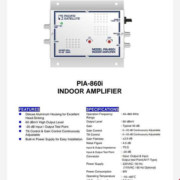 Jual Booster Amplifier Pacific Satellite Type PIA 860i - PDA-8635 oleh ...