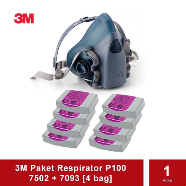 Jual 3M Paket Particulate Filter 7093 [4 Bag] - P100 with Mask 7502 (1X ...