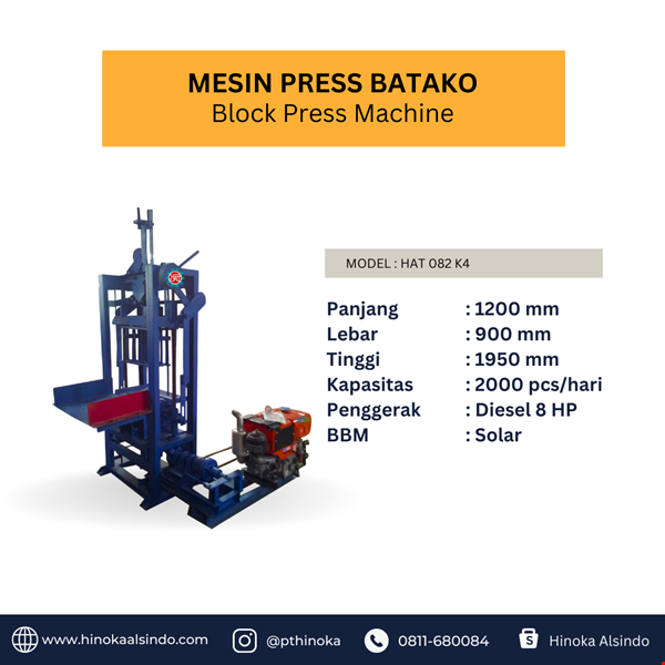 Jual MESIN PRESS BATAKO / ALAT CETAK BATAKO oleh PT. Hinoka Alsindo