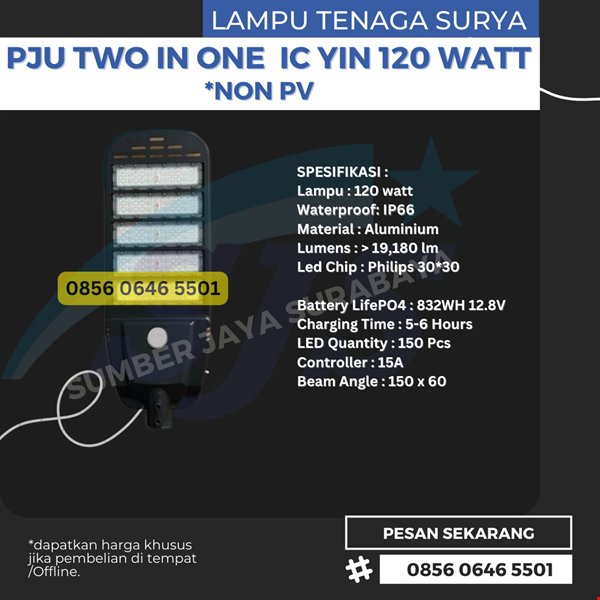 Jual Lampu Tenaga Surya PJU Two In One 120 Watt ICOM IC-YIN 120 Watt ...