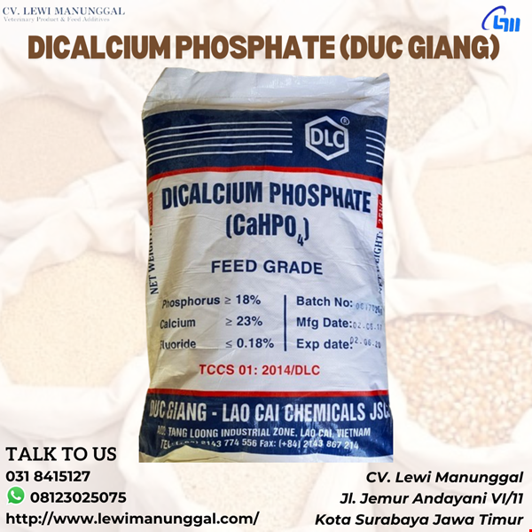 Jual DCP Dicalcium Phosphate 18% Duc Giang oleh CV. Lewi Manunggal