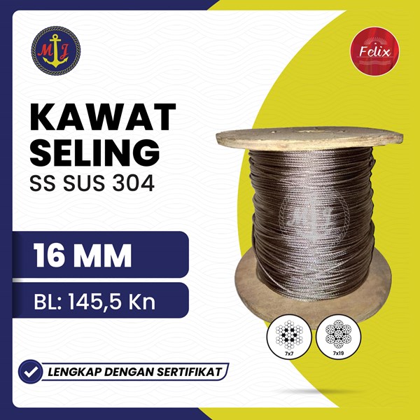 Jual Kawat Seling Kawat Stainless Steel SUS304 16 MM 7x19 oleh CV. Maju ...