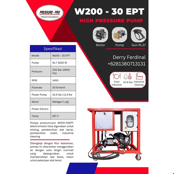 Jual POMPA HYDROBLASTING 200 BAR 2900 psi 30 lpm oleh PT. Solusi Jaya