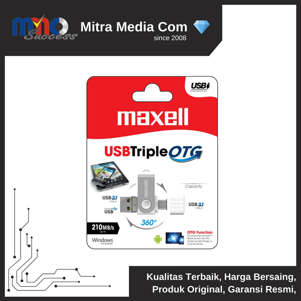 Distributor Maxell USB Flash Disk TRIPLE OTG 128 GB Original oleh Mitra ...