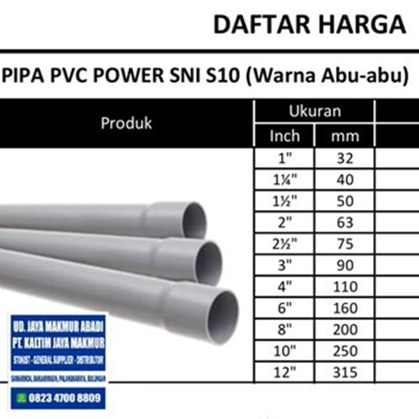 Jual PIPA PVC POWER SNI S10 HARGA TERBAIK 2024 BONTANG KALIMANTAN TIMUR ...
