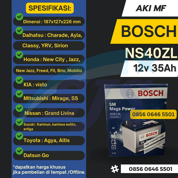 Jual Aki MF BOSCH NS40ZL 12v 35 Ah Aki Mobil Ayla Brio Mobilio Surabaya ...