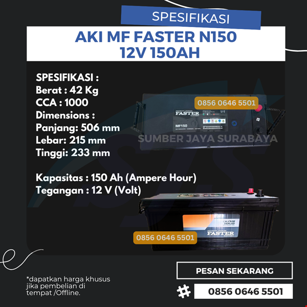 Jual AKI MF FASTER N150 12V 150AH AKI GENSET 12V 150AH oleh Sumber Jaya ...