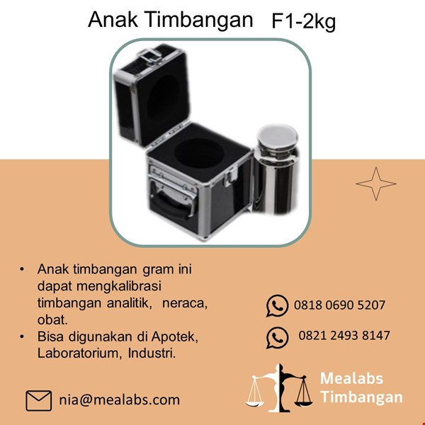 Jual anak timbangan F1 2kg stainless oleh PT. Mealabs Indonesia