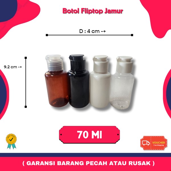 Jual Botol Fliptop Jamur Tubular BR 70ml | Botol Pet Kosmetik 70 ml oleh CV. Emba Plast