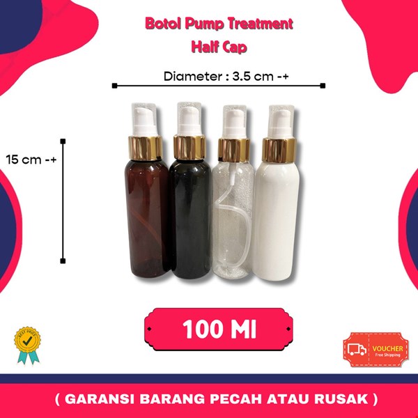 Jual Botol Pump Treatment Half Cap 100ml Gold | Botol Pet Kosmetik ...