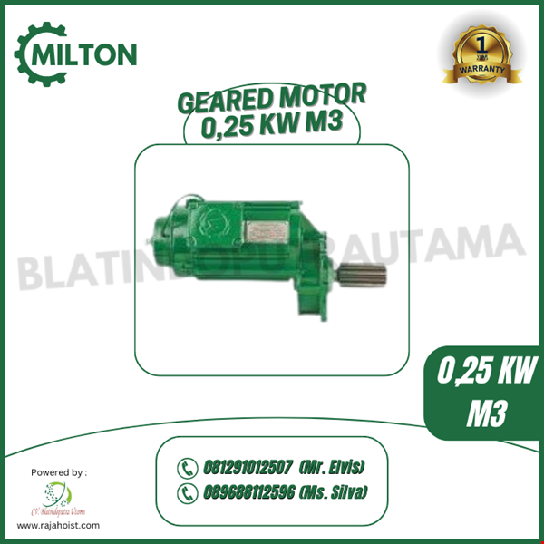 Jual MILTON GEARED MOTOR 0.25KW M3 oleh CV. Blatindoputra