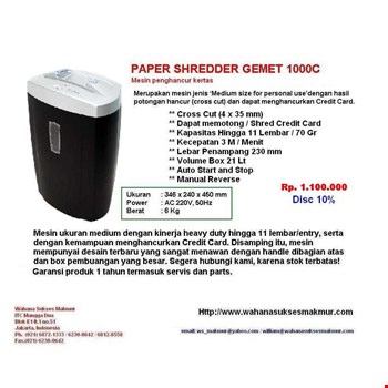Jual PAPER SHREDDER GEMET 1000C DKI Jakarta - ACCESS SECURE | Indonetwork
