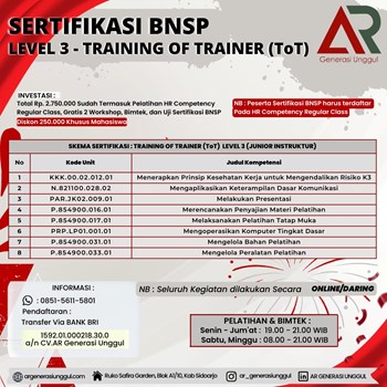 Jual SERTIFIKASI BNSP TOT LEVEL 3 Jawa Timur - AR Generasi Unggul ...
