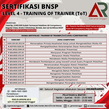 Jual SERTIFIKASI BNSP TOT LEVEL 4 Jawa Timur - AR Generasi Unggul ...