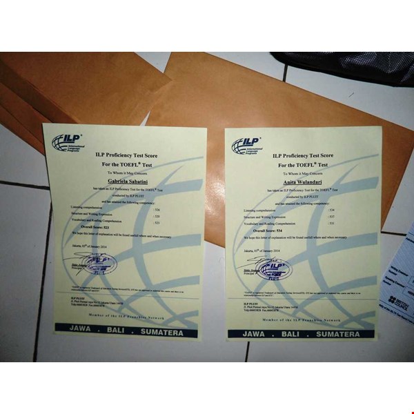 Sertifikat TOEFL - TOEIC - IELTS - LIA - ILP - EF - ELTI - ITP - IBT ...