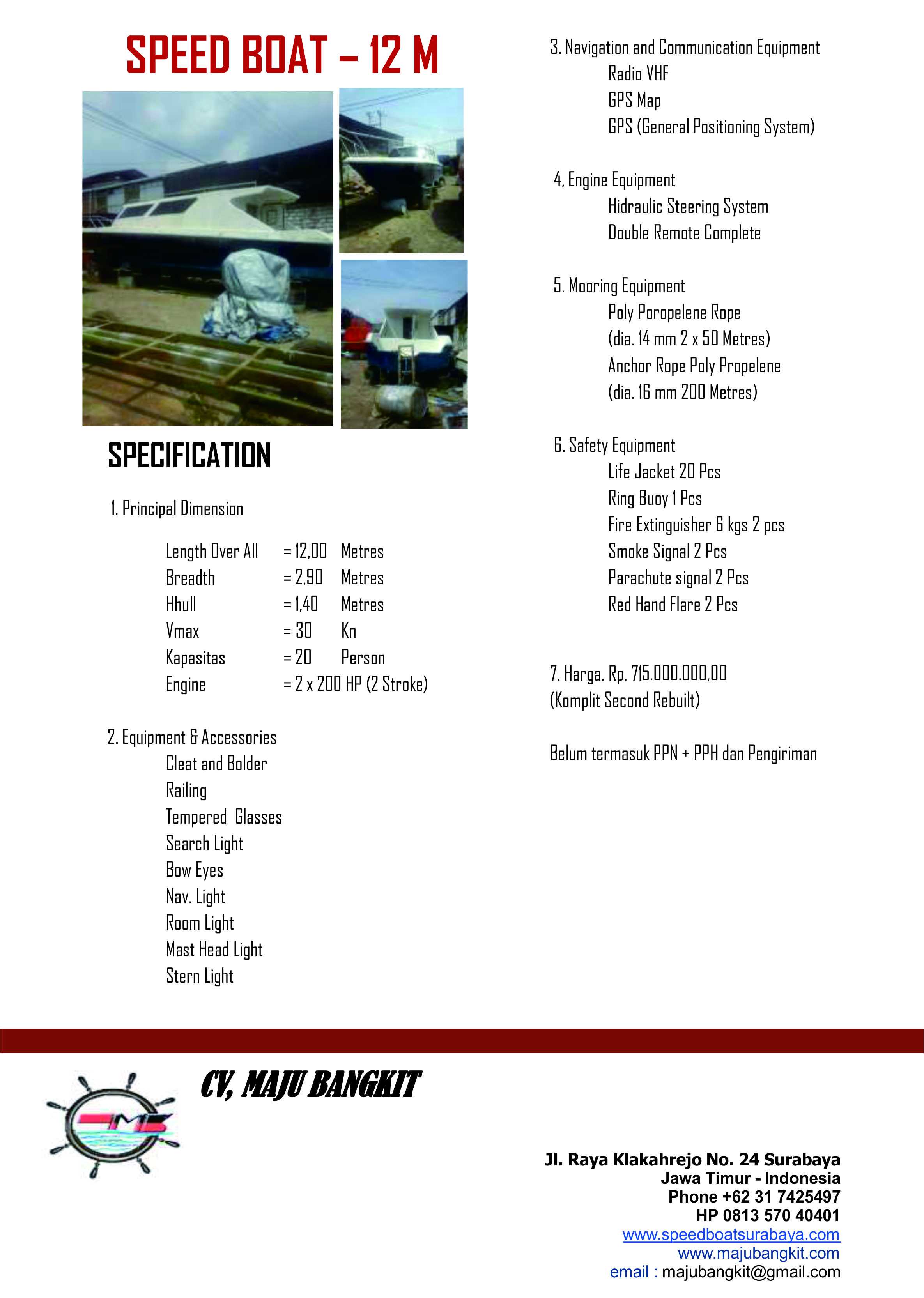 Jual Speed Boat 12 N oleh CV. Maju Bangkit
