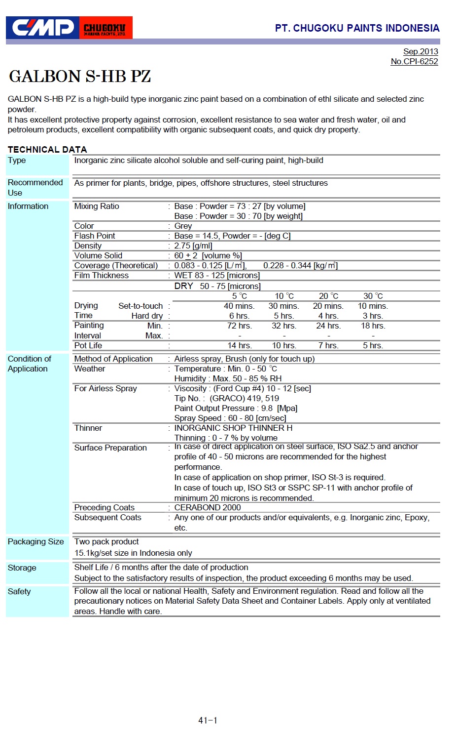 Jual Cat primer Inorganic Zinc Chugoku marine paints GALBON oleh PT ...