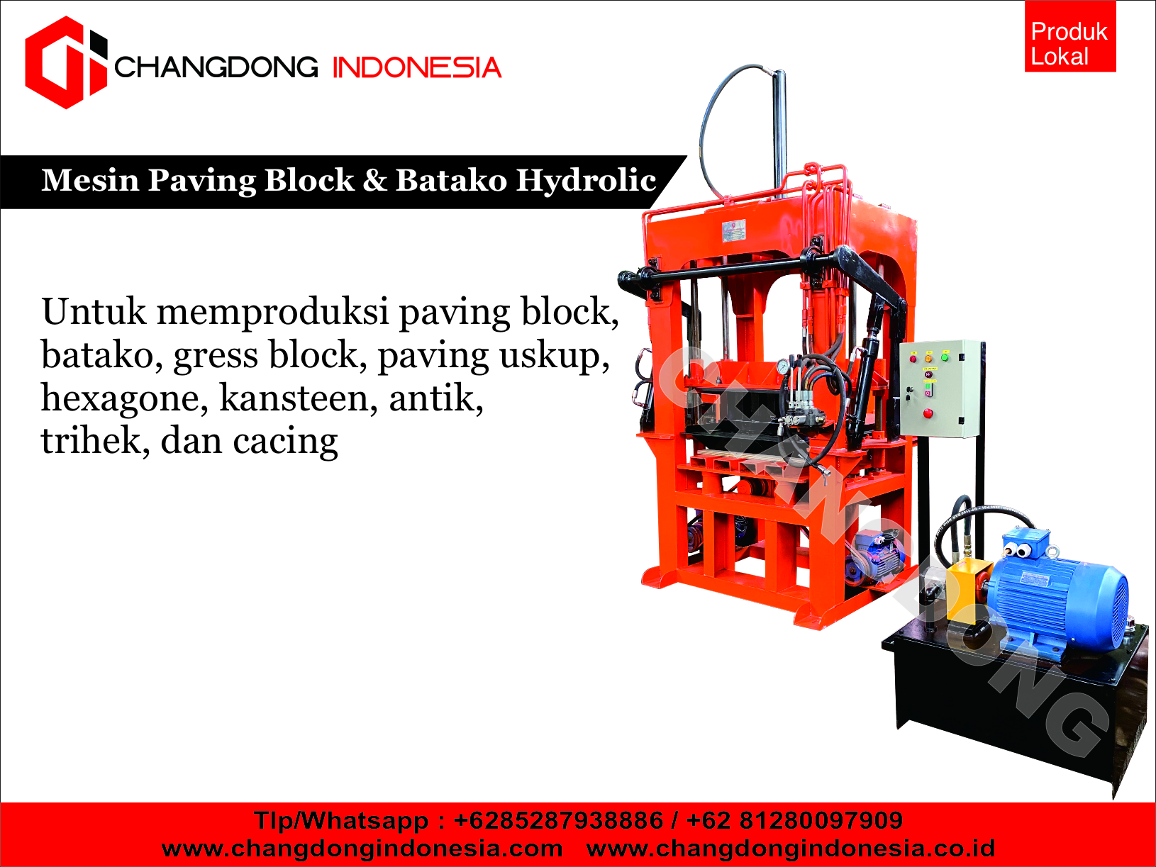Jual Mesin cetak batako hidrolik K350 oleh PT. Changdong Indonesia Utama