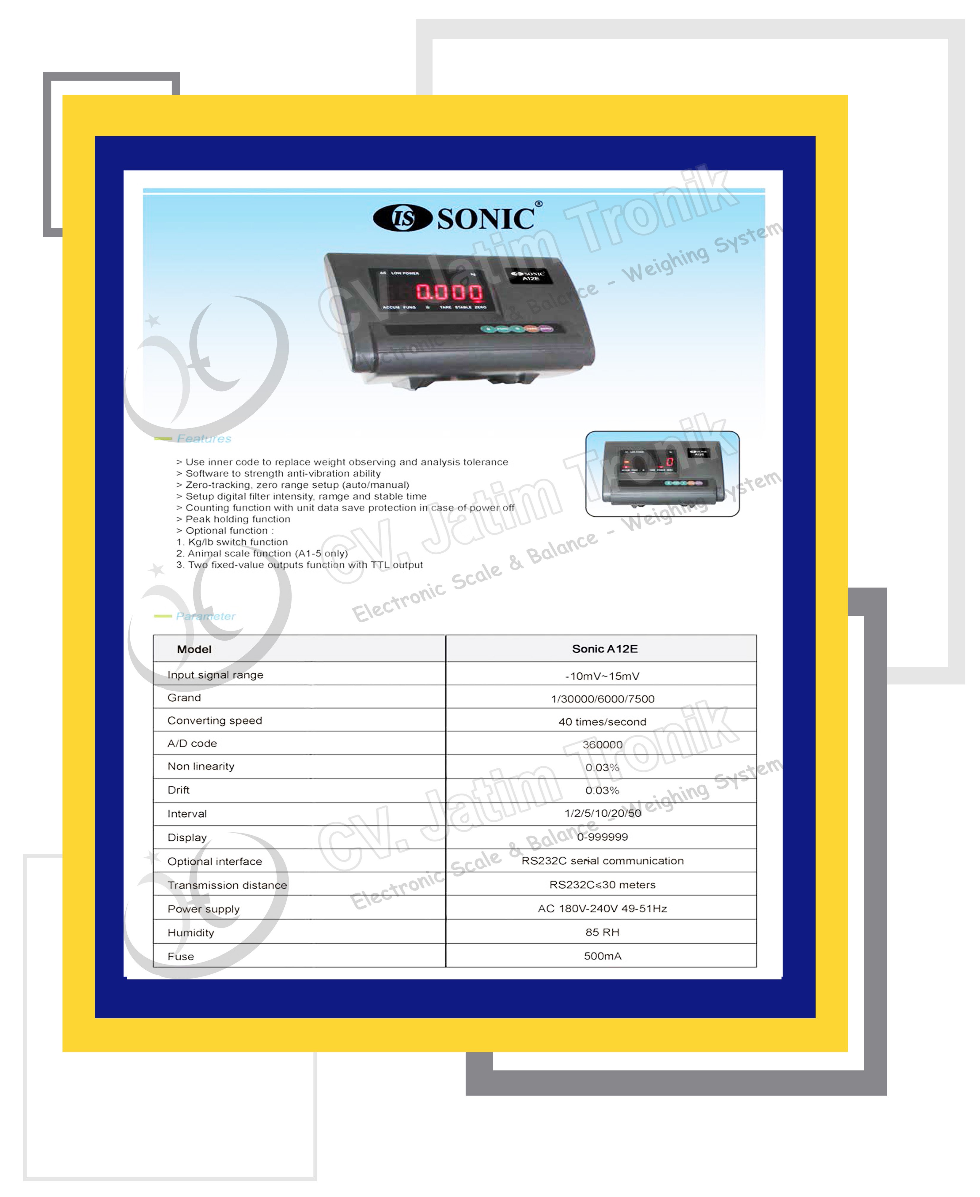 Jual WEIGHING INDICATOR SONIC A12E oleh CV. JATIM TRONIK - Surabaya ...