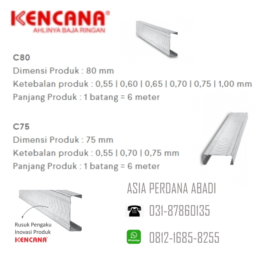Jual Kanal C75 Galvalum merk Kencana Jatim oleh CV. Asia Perdana Abadi