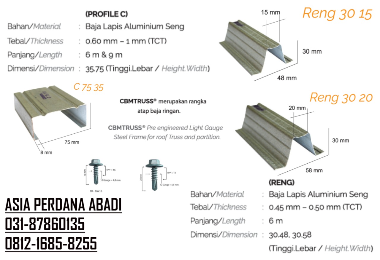 Jual Reng Baja Lapis Aluminium Seng Jatim oleh CV. Asia Perdana Abadi