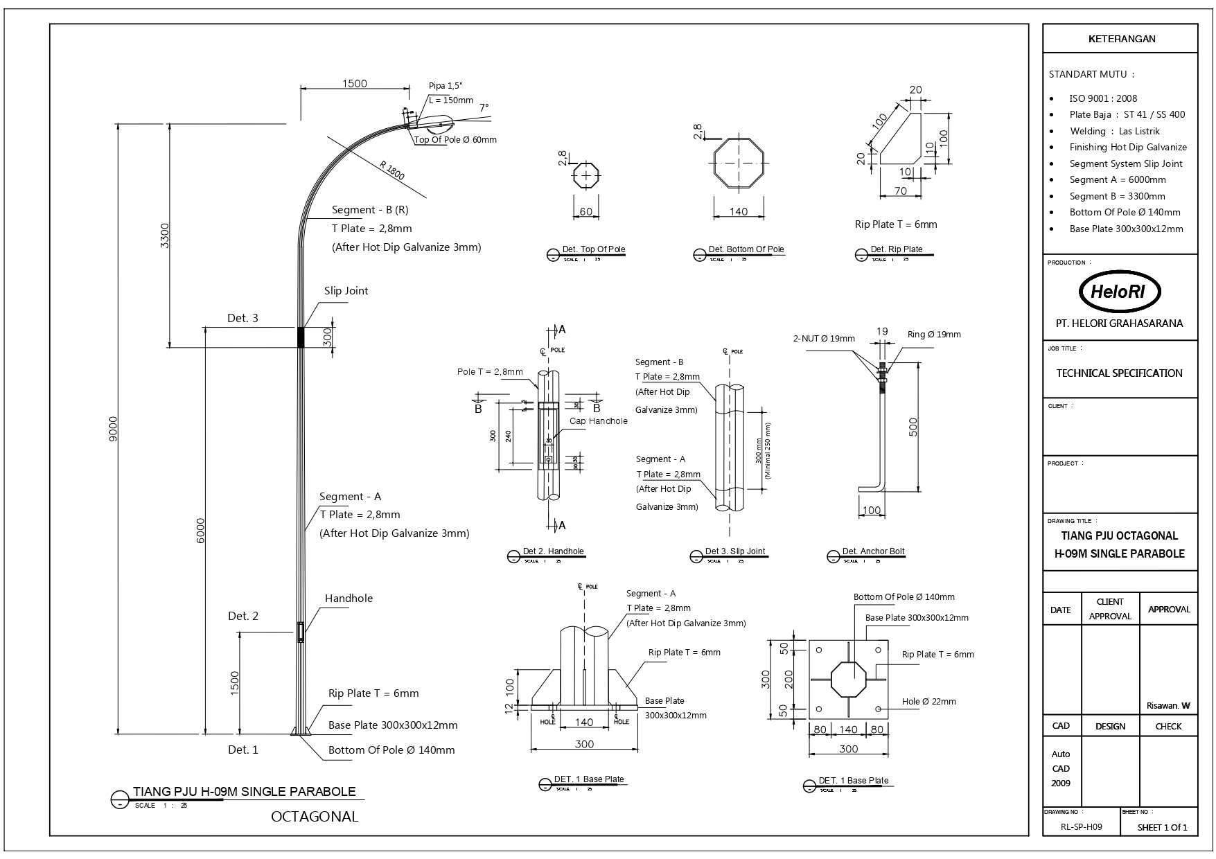 Jual Tiang pju oktagonal 9 meter lengan lampu jalan tunggal oleh Jual ...