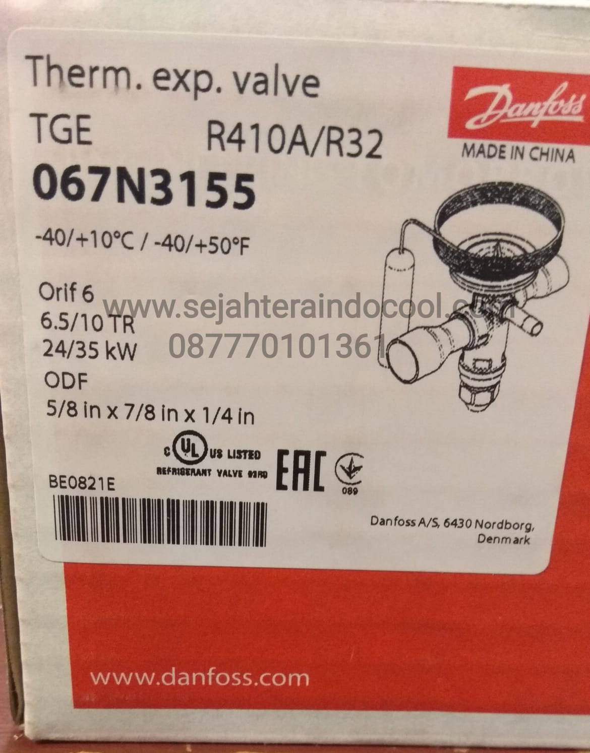 Jual Expansion Valve Danfoss TGE 6.5/10TR 067N3155/R410/R32 oleh ...