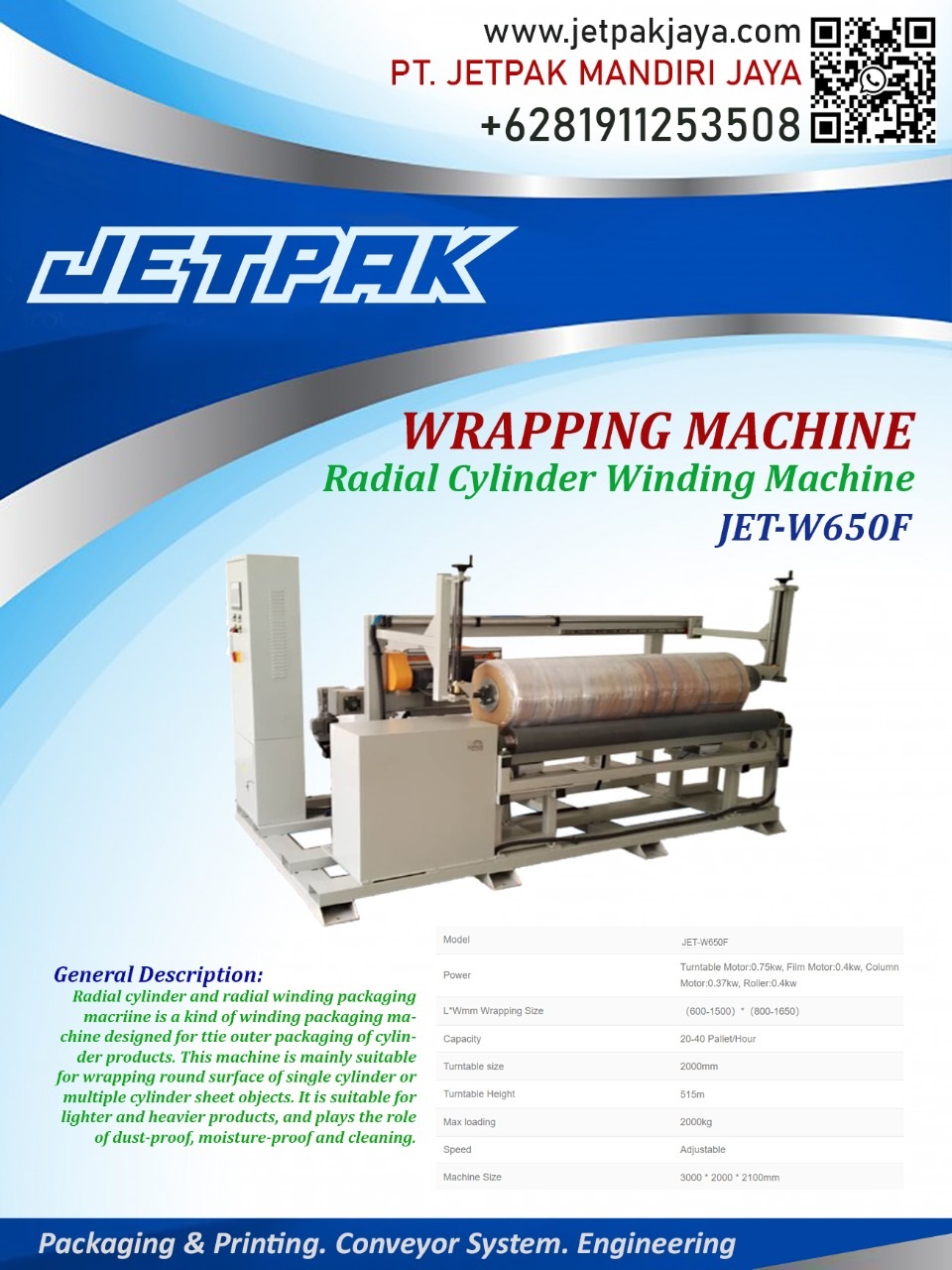 Jual Wrapping Machine Radial Cylinder Winding Machine JET-W60F oleh PT. Jetpak Mandiri Jaya