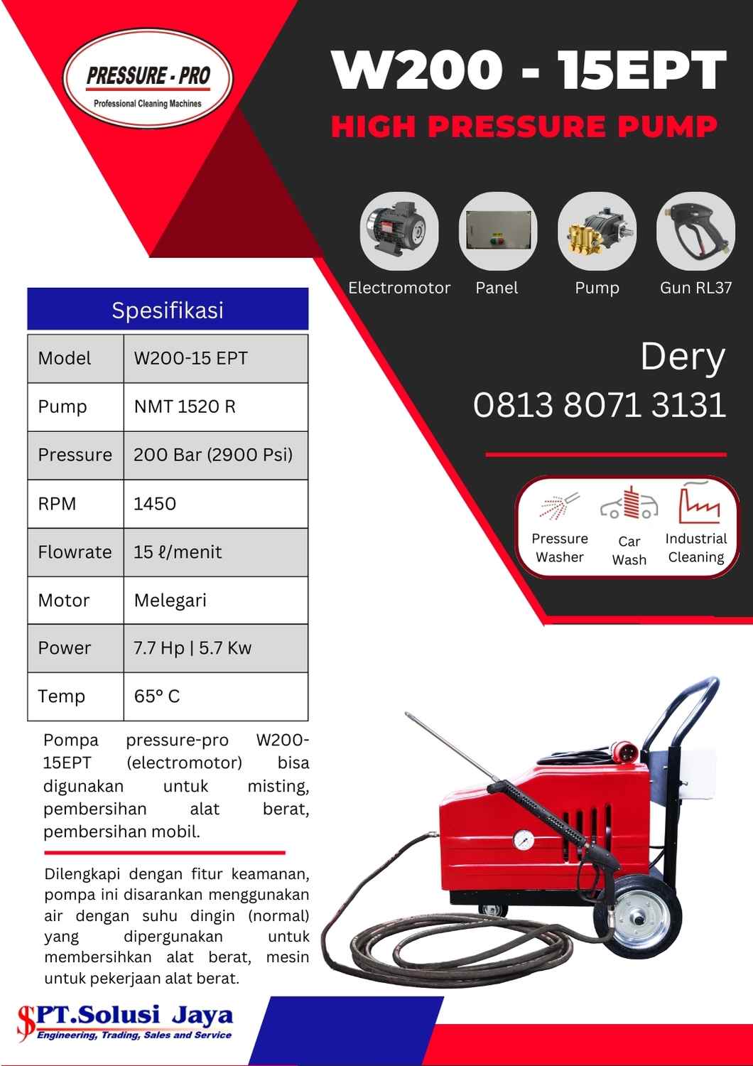 Jual HAWK PRESSURE WATER JET CLEANER TEKANAN 200 BAR KAPASITAS 15 LPM ...