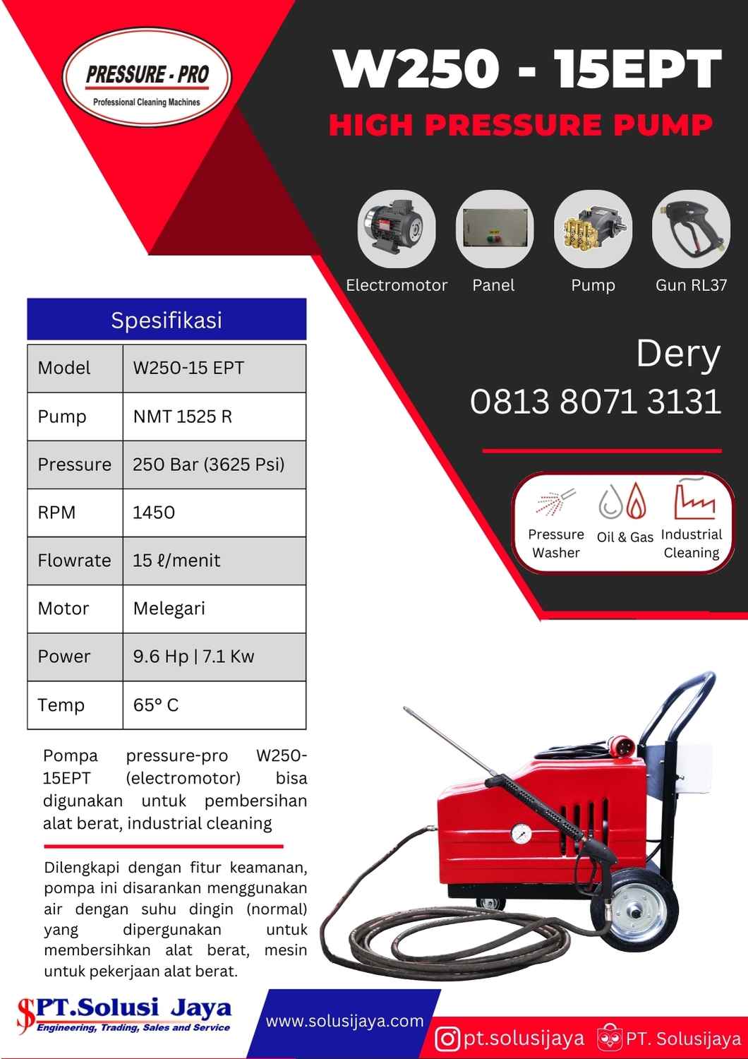 Jual Pompa Steam Hawk Pump 250 Bar Jet Cleaner oleh PT. Solusi Jaya