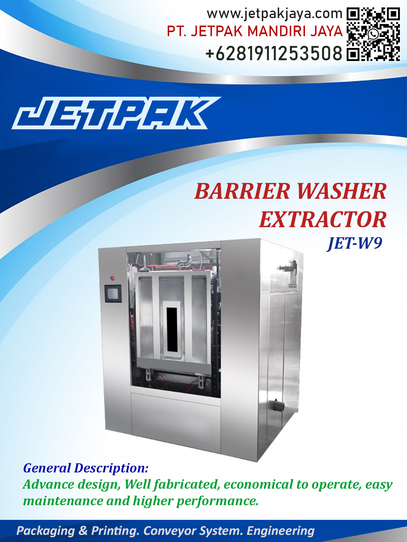 Jual barrier washer extractor JET-W9 oleh PT. Jetpak Mandiri Jaya