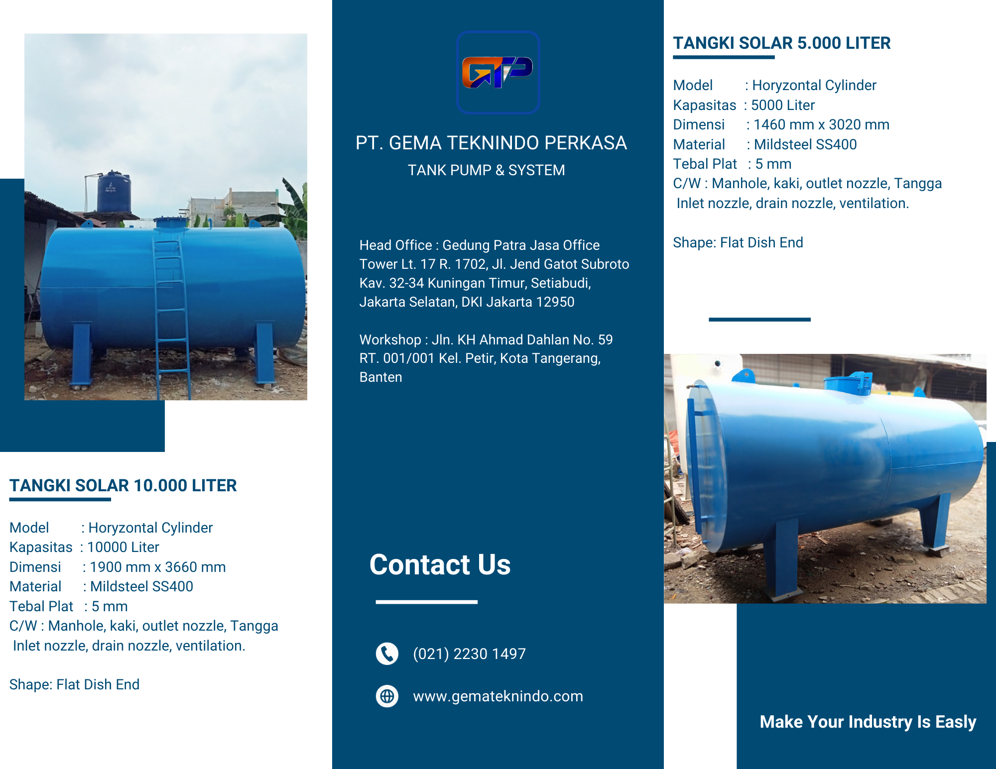 Jual Tangki Solar 10.000 liter oleh PT. Gema Teknindo Perkasa