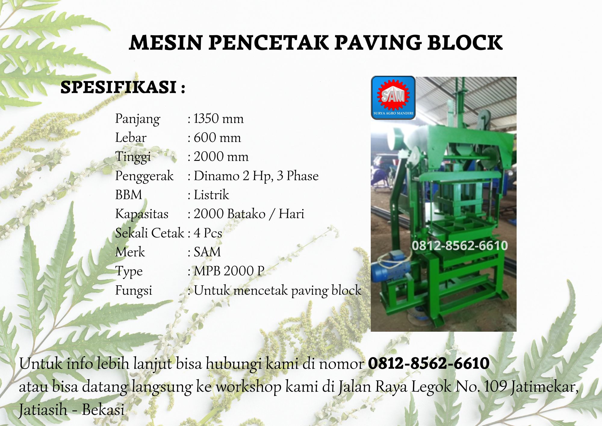 Jual Mesin Cetak Paving Block oleh PT. Surya Agro Mandiri